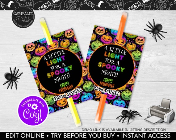 Editable Halloween Glow in the Dark Stick Favor Tag Spooky - Etsy