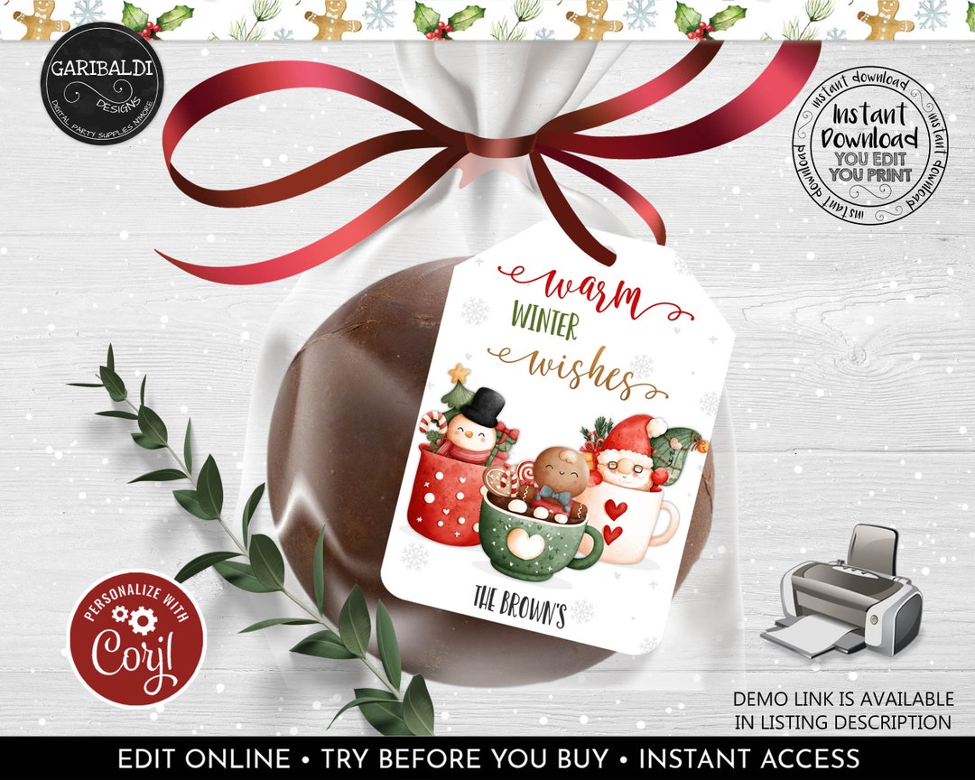 Editable Warm Wishes Tag Personalized Christmas Gift Tag Hot Cocoa Tag ...
