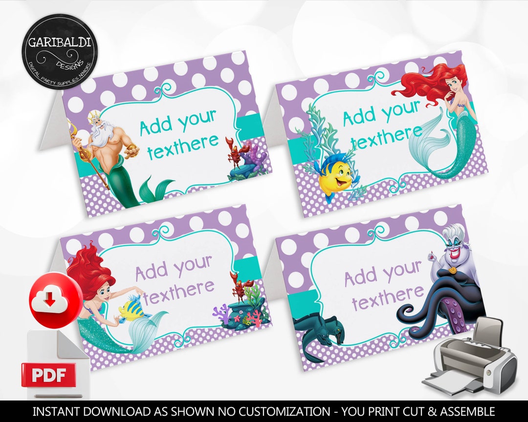 Little Mermaid Food Labels Mermaid Place Cards Under the Sea Birthday ...