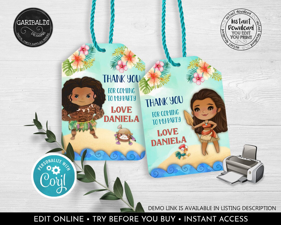 Editable Moana Favor Tags Printable Maui Tags Instant Download Gift ...