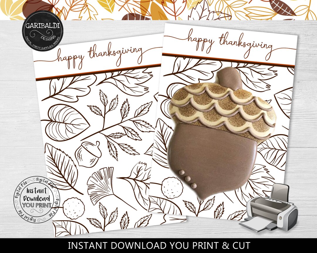 Printable Thanksgiving Cookie Card Printable Cookie Card Holder Instant ...