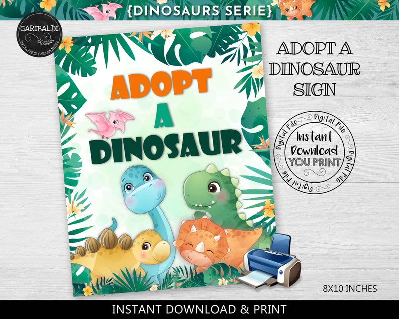 Adopt a Dinosaur Sign Dinosaur Adoption Poster Dinosaur Party | Etsy
