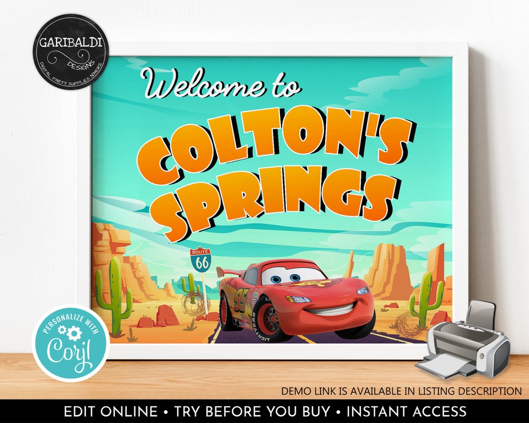 Editable Race Cars Welcome Sign Printable Radiator Springs Custom Board ...