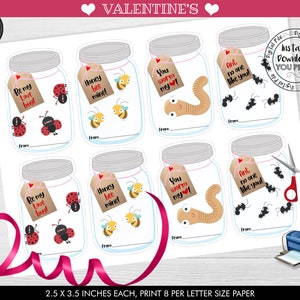 Printable Love Bug Valentine's Day Cards, Mason Jar Valentine's Day ...
