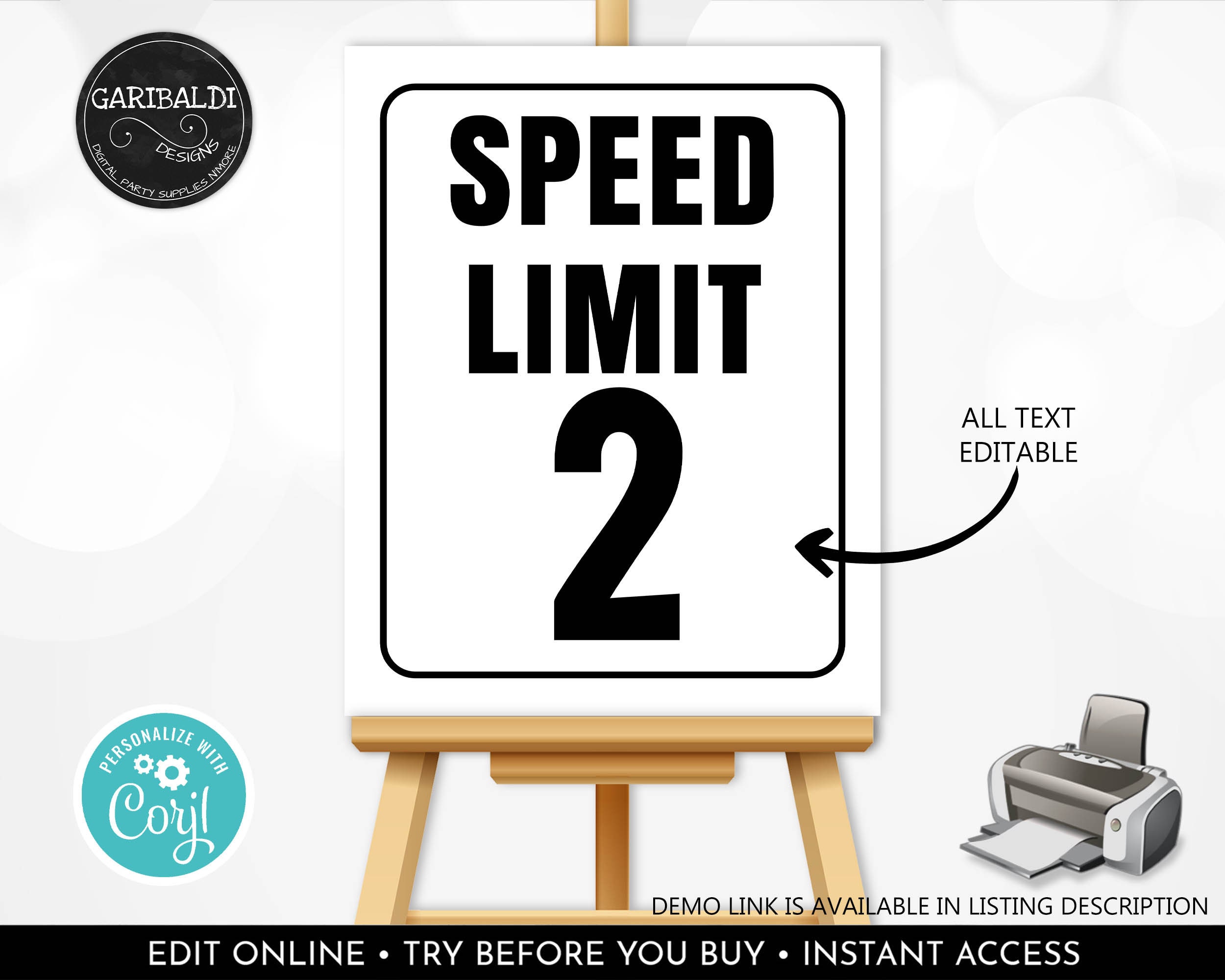Editable Speed Limit Sign Race Car Birthday Party Sign Table Party ...