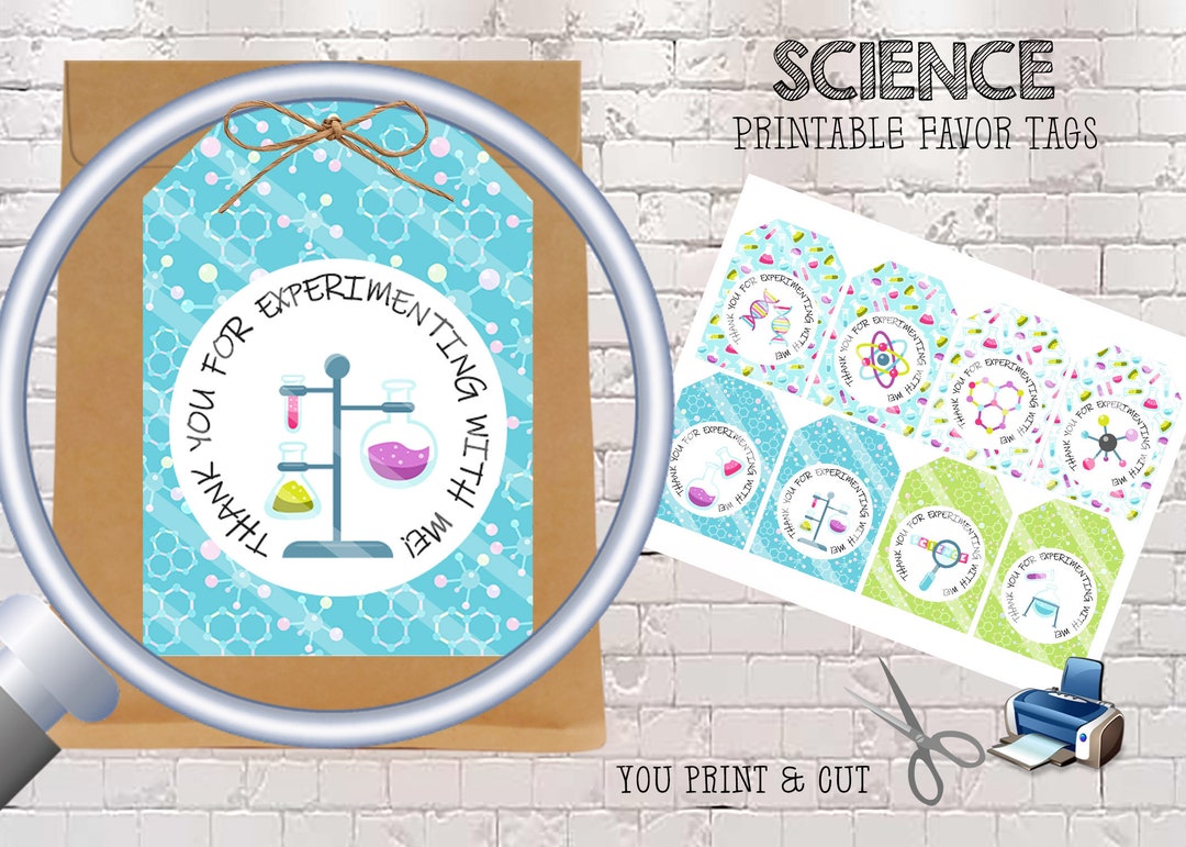 Printable Science Favor Tags, Science Birthday Party Tags, Science Gift ...