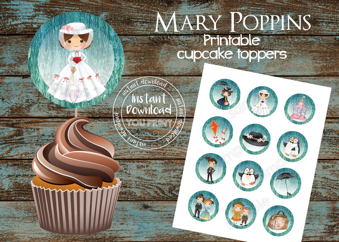 Mary Poppins Cupcake Toppers Mary Poppins Party Supplies Mary Poppins ...