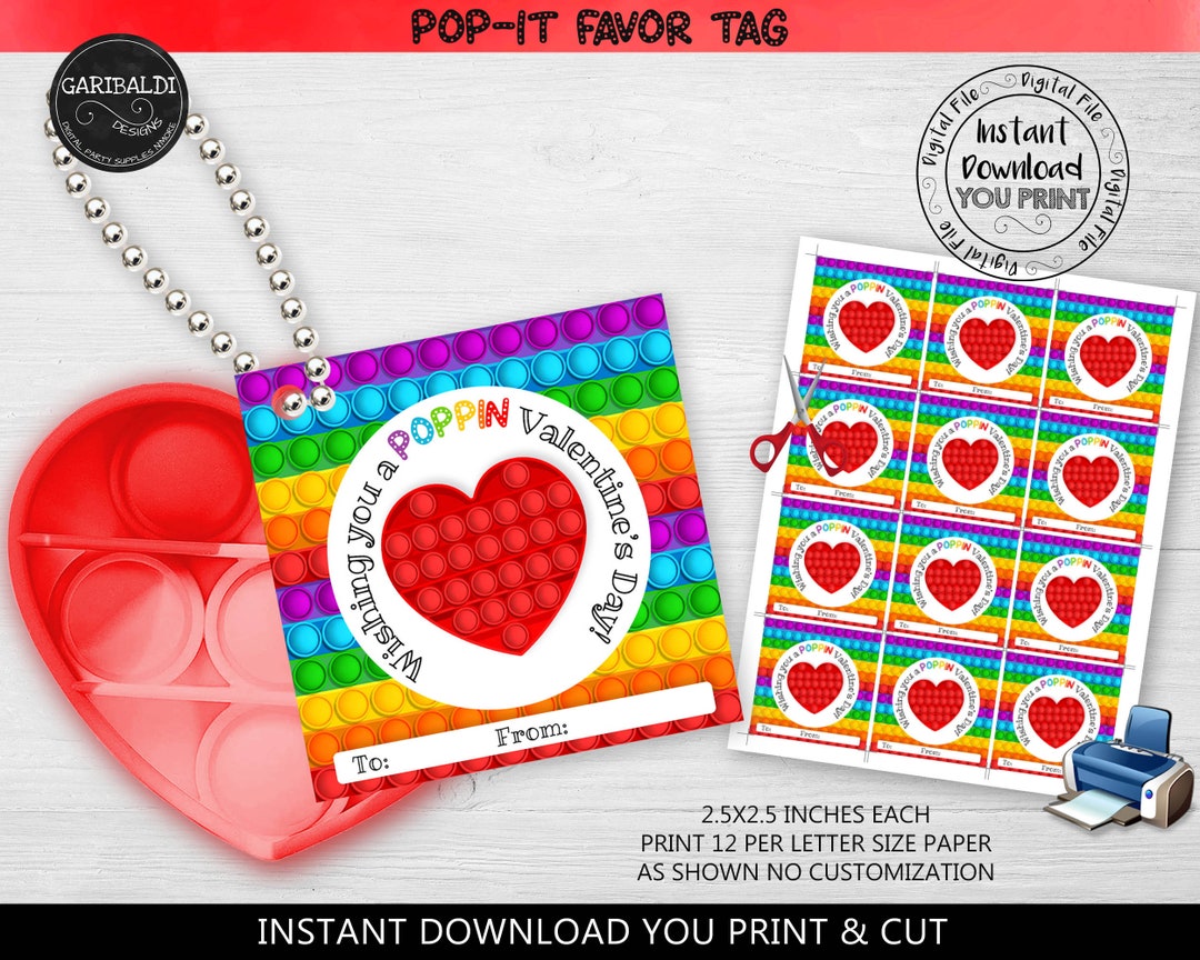 Wishing You a Poppin' Valentine's Day Pop Bubble Fidget Favor Tags ...