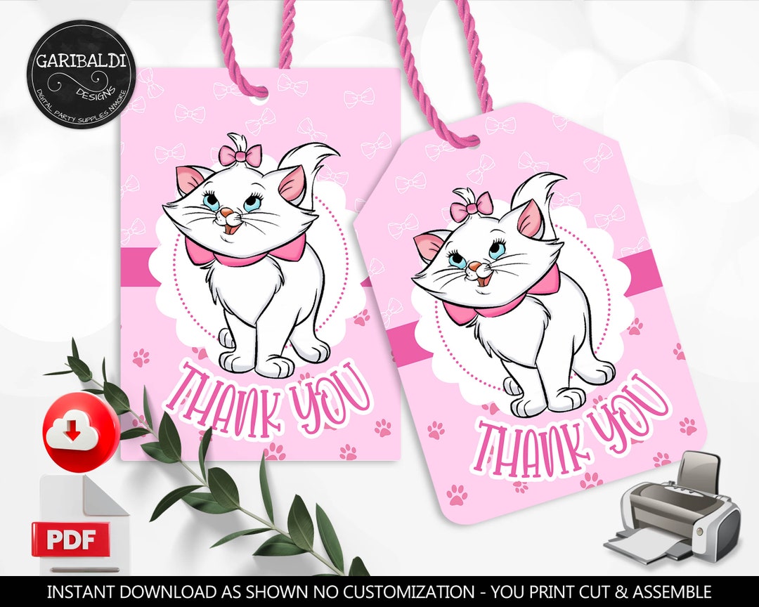 Cat Marie Favor Tags Instant Download Marie Kitty Party Tags Aristocats Marie Thank You Tags ...