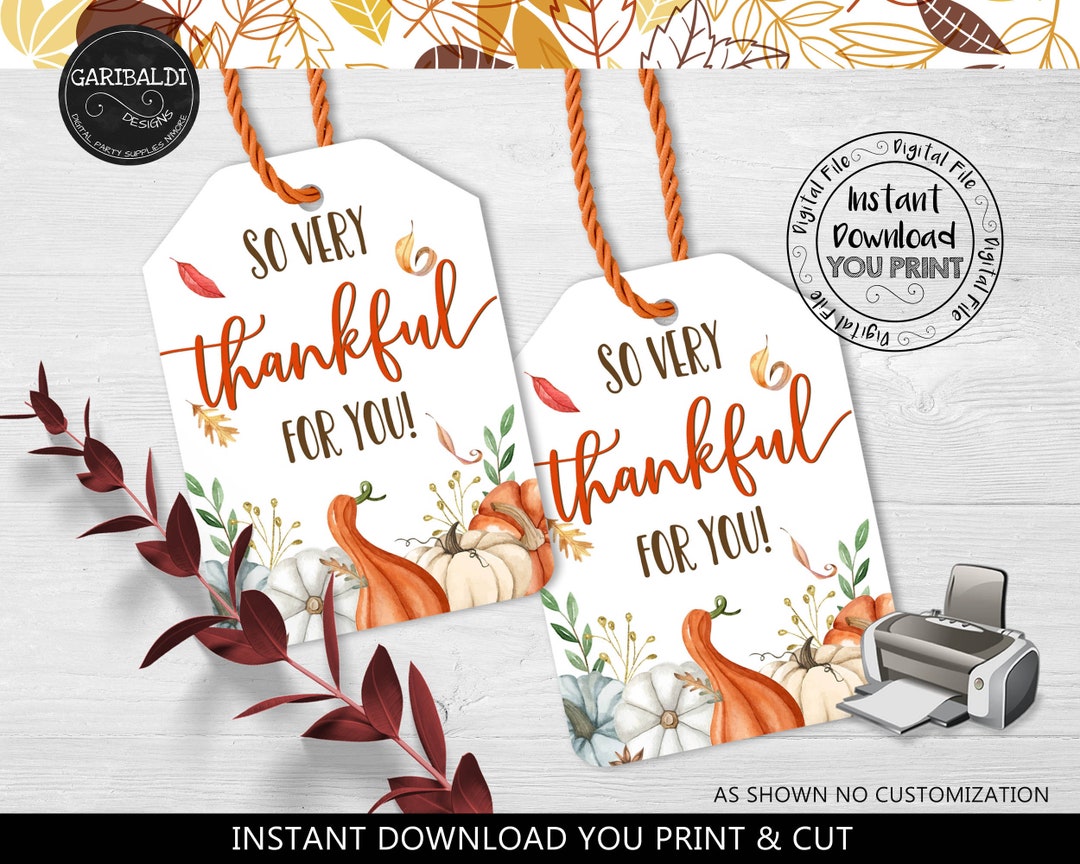 Thanksgiving Gift Tags so Very Thankful for You Tag Printable ...