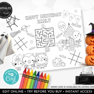 Editable Halloween Coloring Placemat Halloween Coloring Page Birthday ...