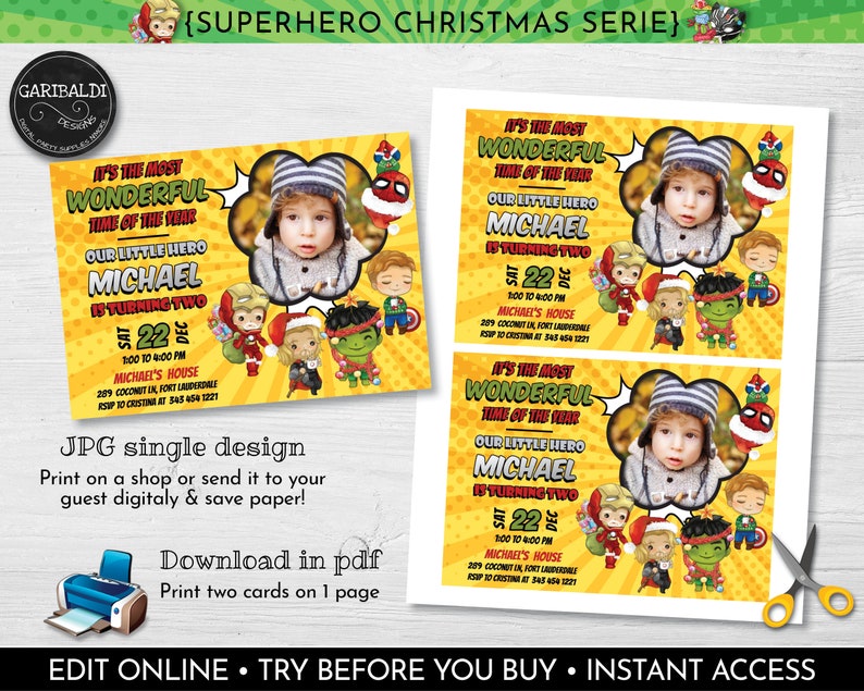 Editable Superhero Christmas Invitation Instant Download | Etsy