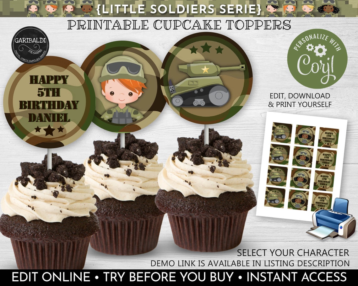 Editable Army Cupcake Toppers Solider Cupcake Template Instant - Etsy