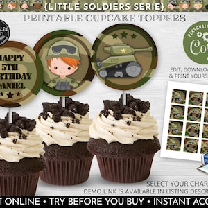 Editable Army Cupcake Toppers Solider Cupcake Template Instant Download ...