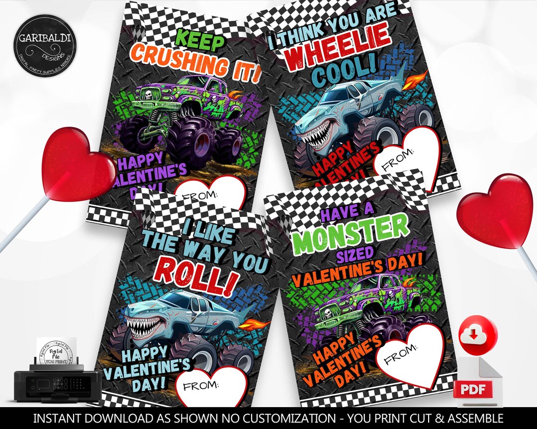 Monster Truck Valentine's Day Cards Truck Valentine's Day Teacher ...