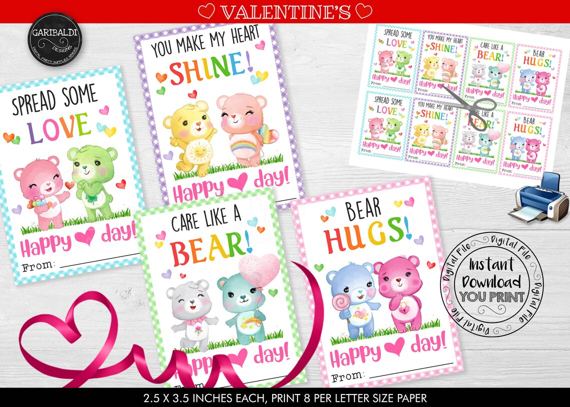 Printable Cute Bears Valentine's Day Cards, School Valentine's Day Tag ...