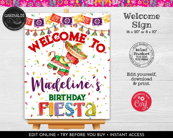 Editable Fiesta Welcome Sign Mexican Fiesta Welcome Board | Etsy