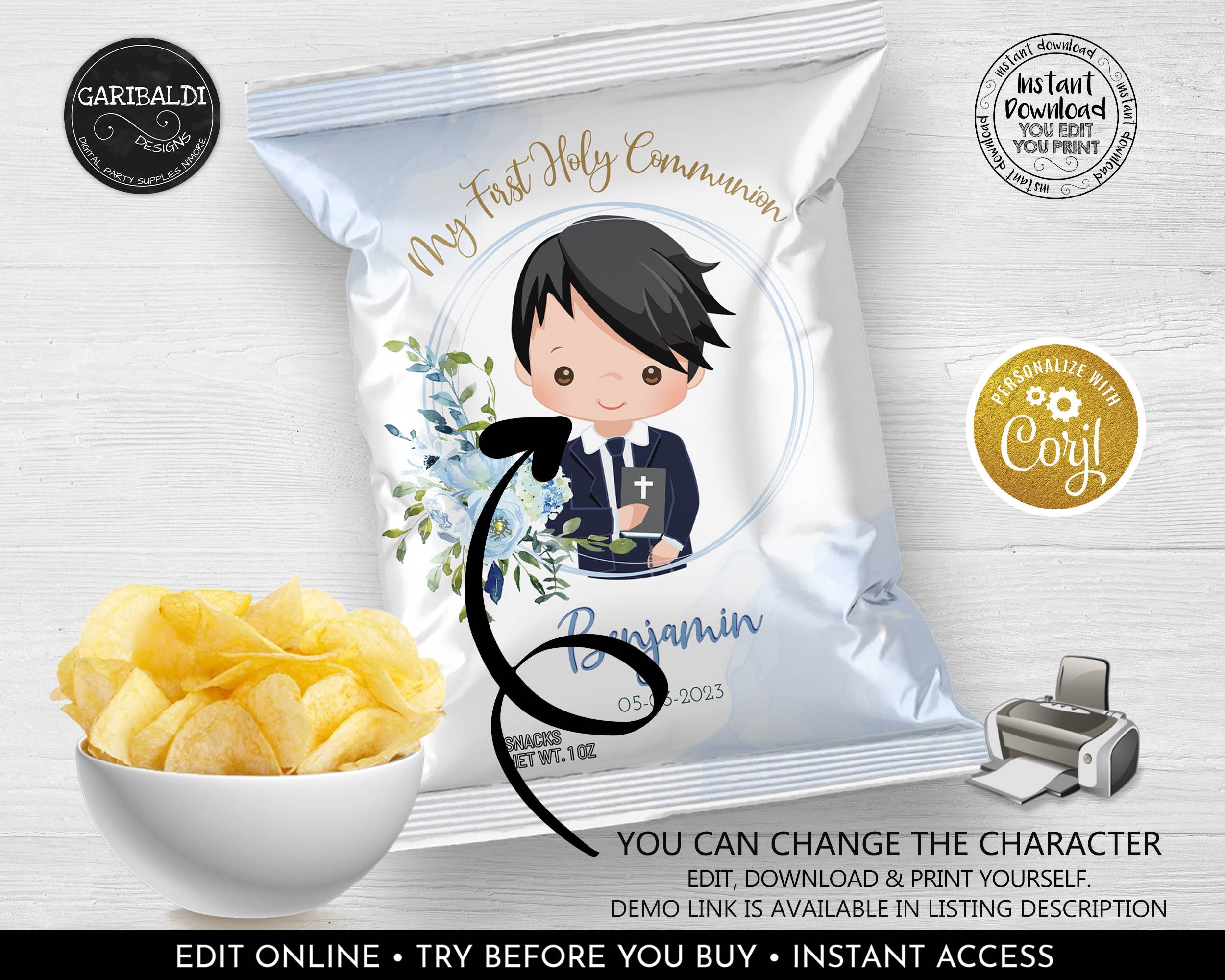 Editable First Communion Chip Bag Wrapper Printable Potato Chip Bag ...