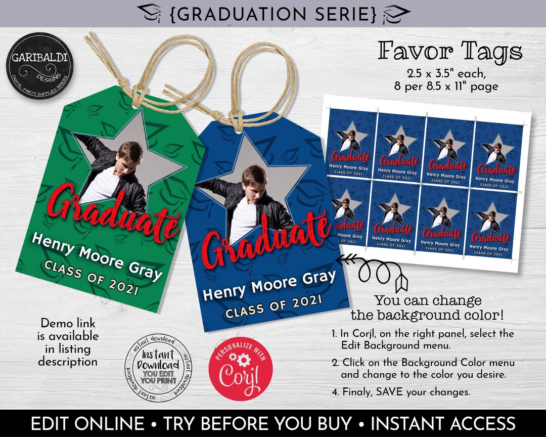 Editable Graduation Favor Tags Graduation Gift Tags Instant Download ...