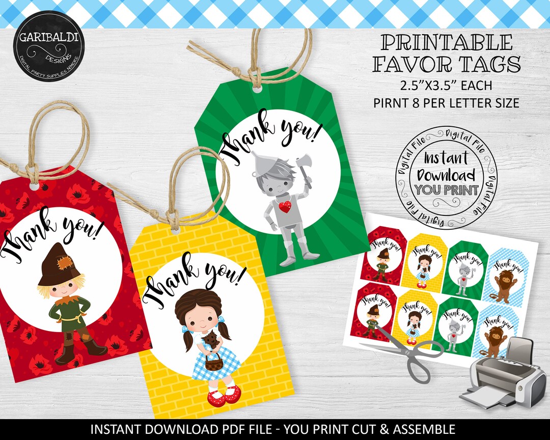 Wizard of Oz Favor Tags Printable Gift Tags Instant Download Party Tags ...