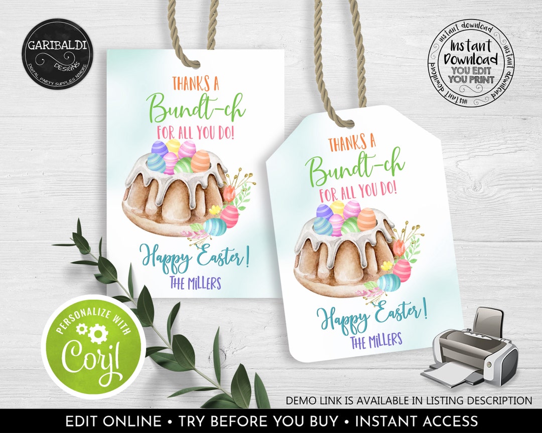 Editable Easter Tag Thanks a Bundt-ch for All You Do Gift Tag Bakery ...