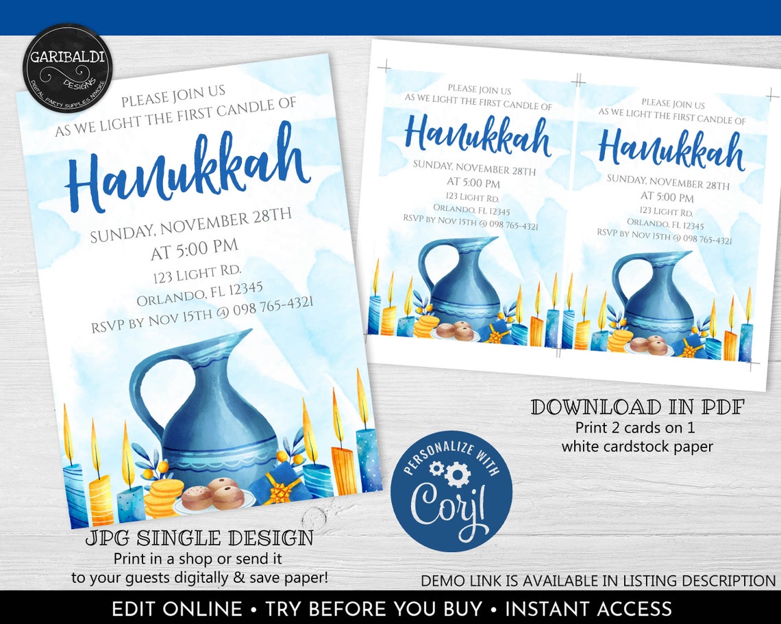 Editable Hanukkah Invitation Printable Hanukkah Party Instant Download ...
