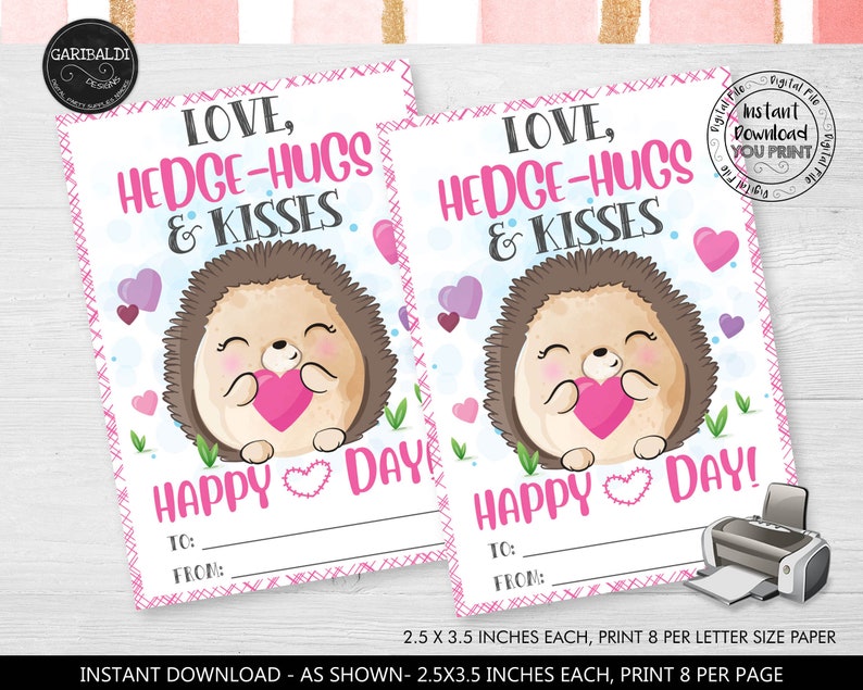 Printable Valentine's Day Cards, Hedgehog Valentine's Day Card, School ...