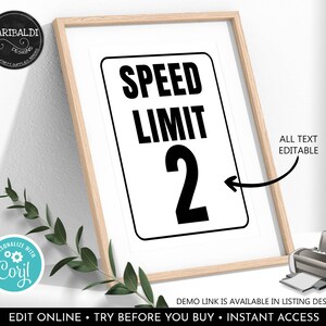 Editable Speed Limit Sign Race Car Birthday Party Sign Table Party ...