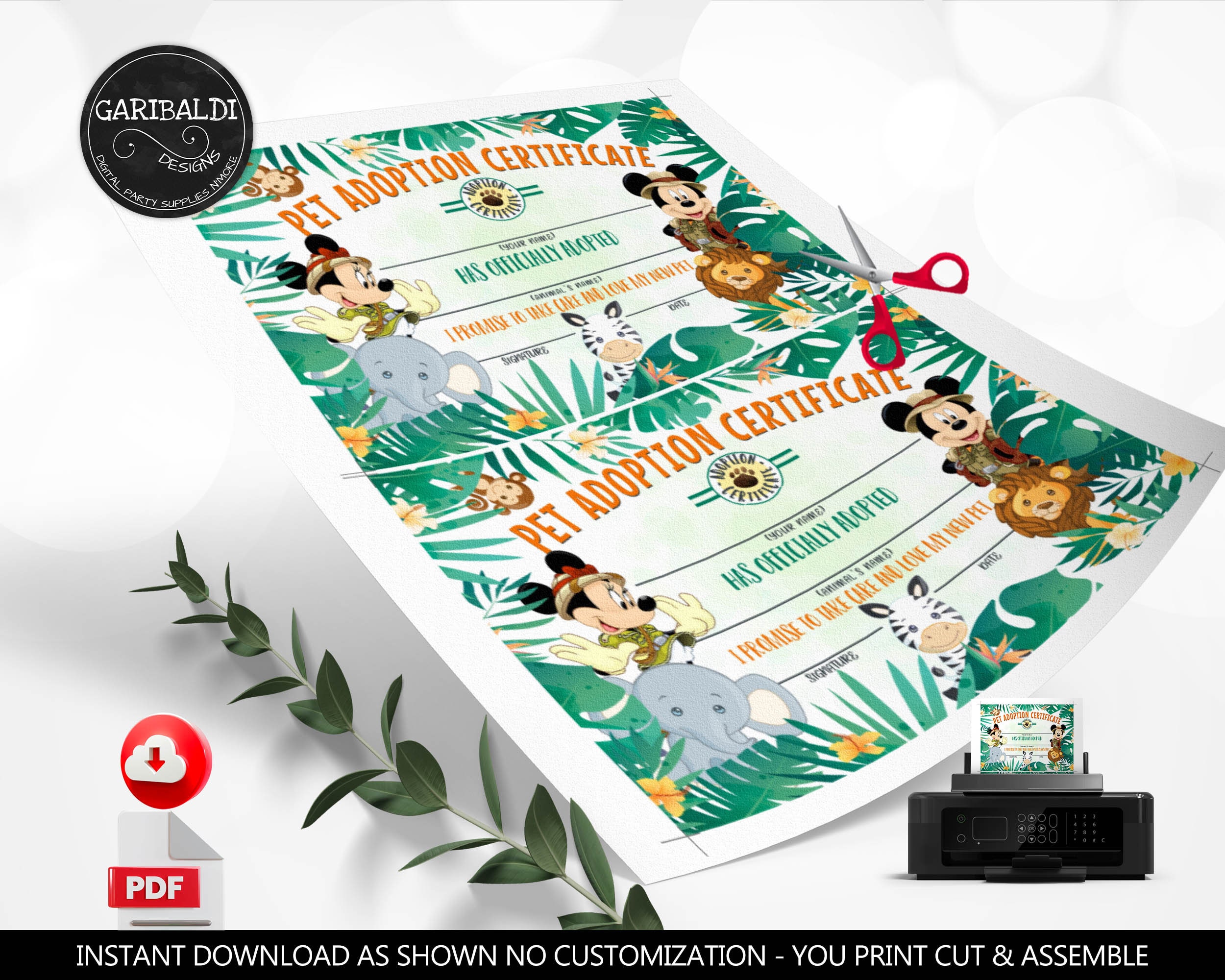 Adopt a Wild Animal Certificate Safari Party Animal Pet Adoption ...