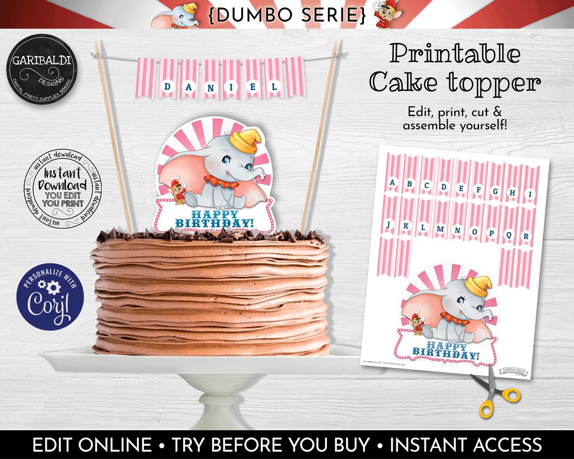 Editable Dumbo Cake Topper Instant Download Circus Cake Topper - Etsy