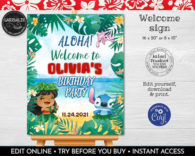Editable Hawaiian Luau Birthday Party Welcome Sign Tropical | Etsy