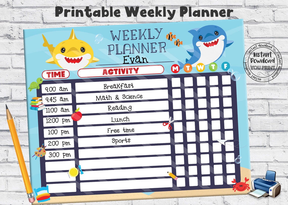 Instant download Printable Shark Homeschool Planner Shark | Etsy