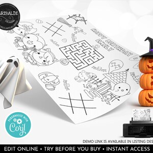 Editable Halloween Coloring Placemat Halloween Coloring Page Birthday ...