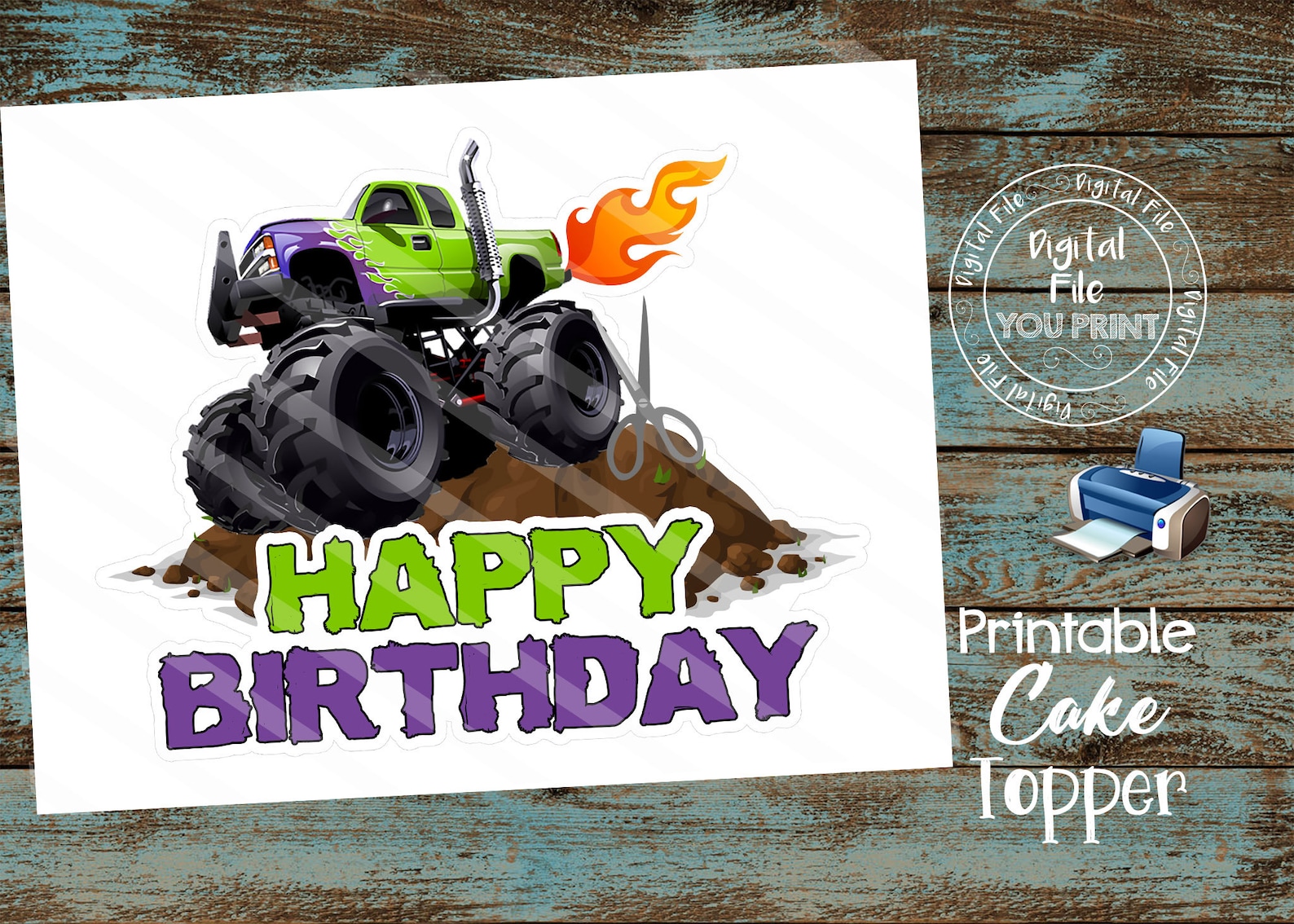 Printable Monster Truck Cake Topper Monster Truck Birthday | Etsy