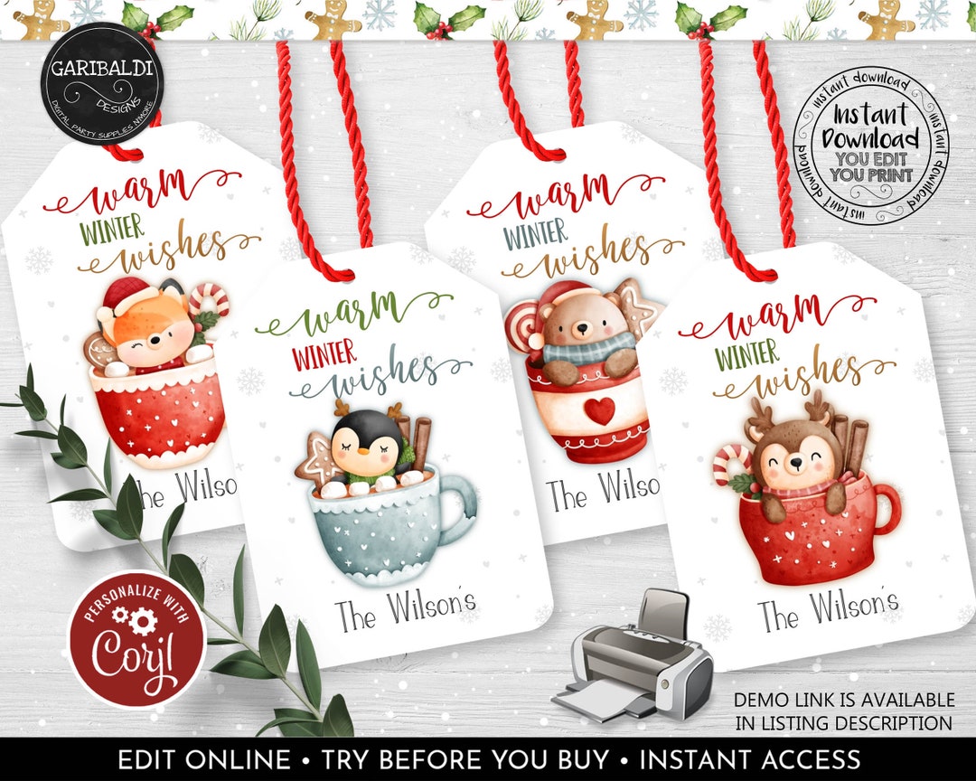 Editable Warm Wishes Tag Personalized Christmas Gift Tag Hot Cocoa Tag ...