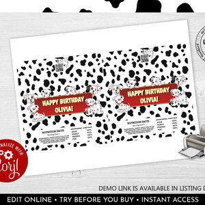 Editable Dalmatians Rice Treats Wrapper, Printable Dalmatians Birthday ...