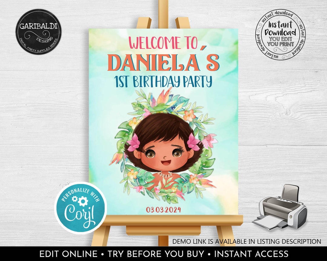 Editable Baby Moana Welcome Sign Printable Hawaiian Luau Polynesian ...