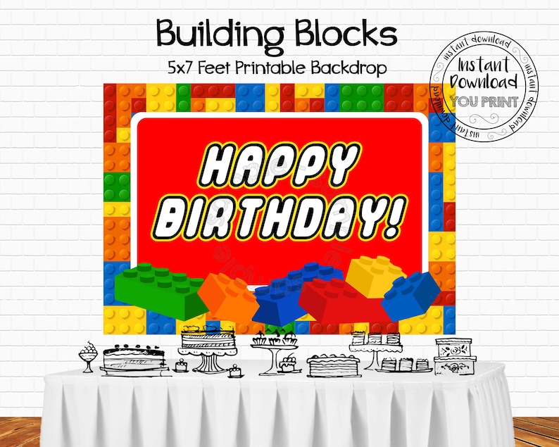 Printable Building Blocks Happy Birthday Backdrop | Etsy