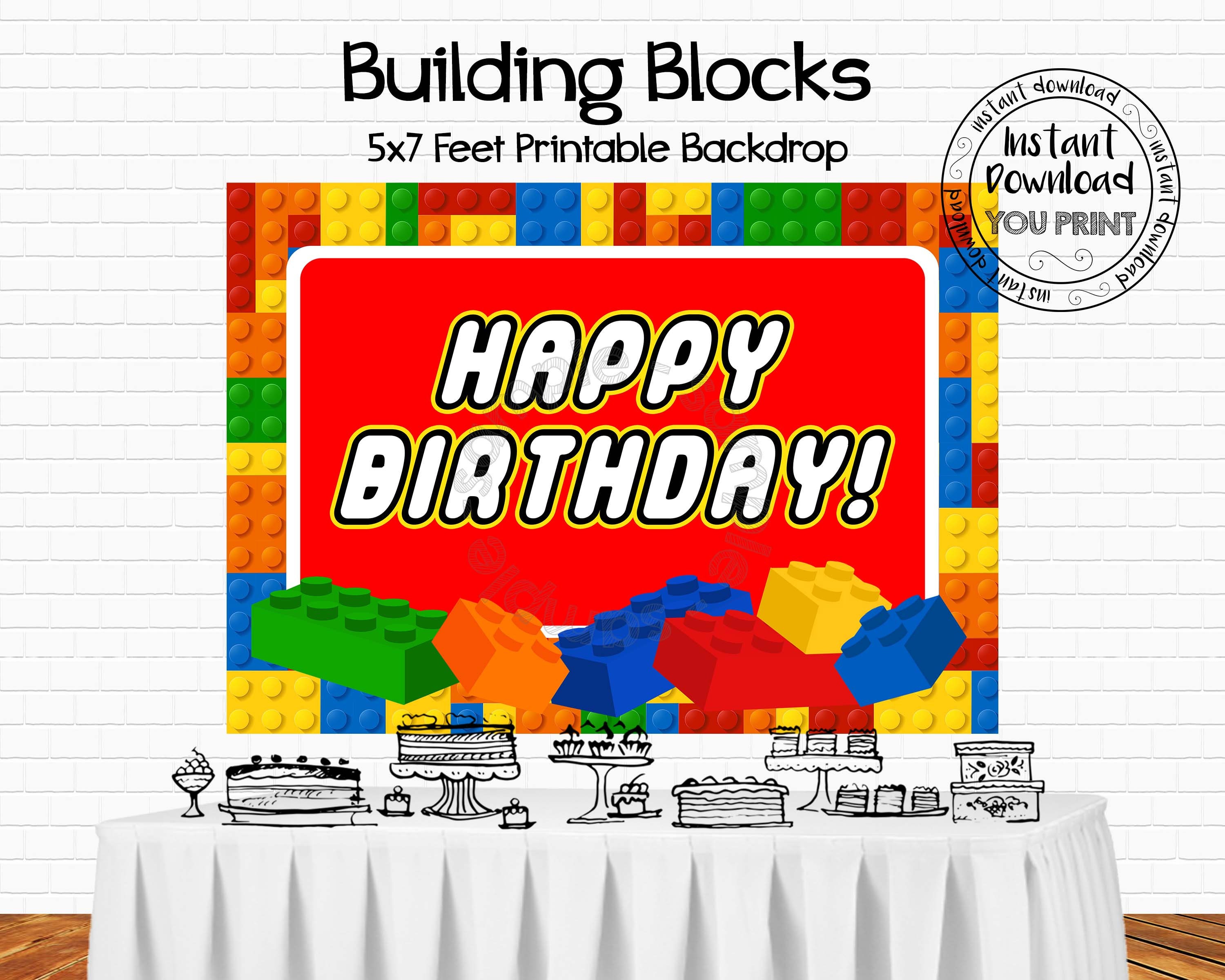 Printable Building Blocks happy Birthday Backdrop - Etsy