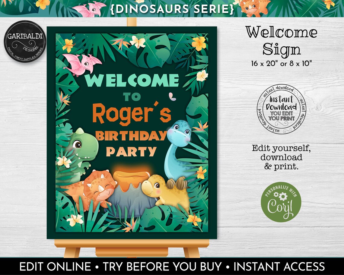 Editable Dinosaur Welcome Sign Printable Dinosaur Poster Dinosaur ...