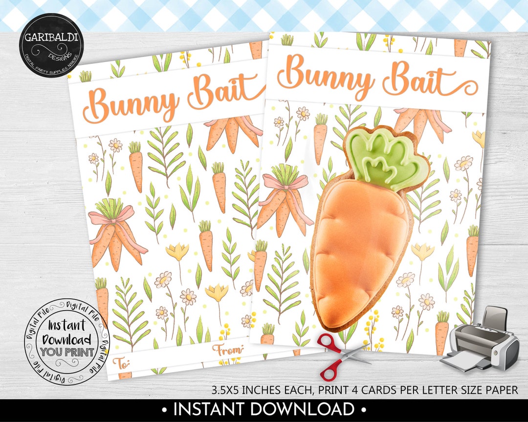Bunny Bait Cookie Card, Instant Download 3.5"x5" Easter Cookie Tag ...