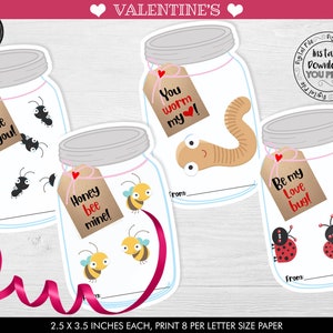 Printable Love Bug Valentine's Day Cards, Mason Jar Valentine's Day ...