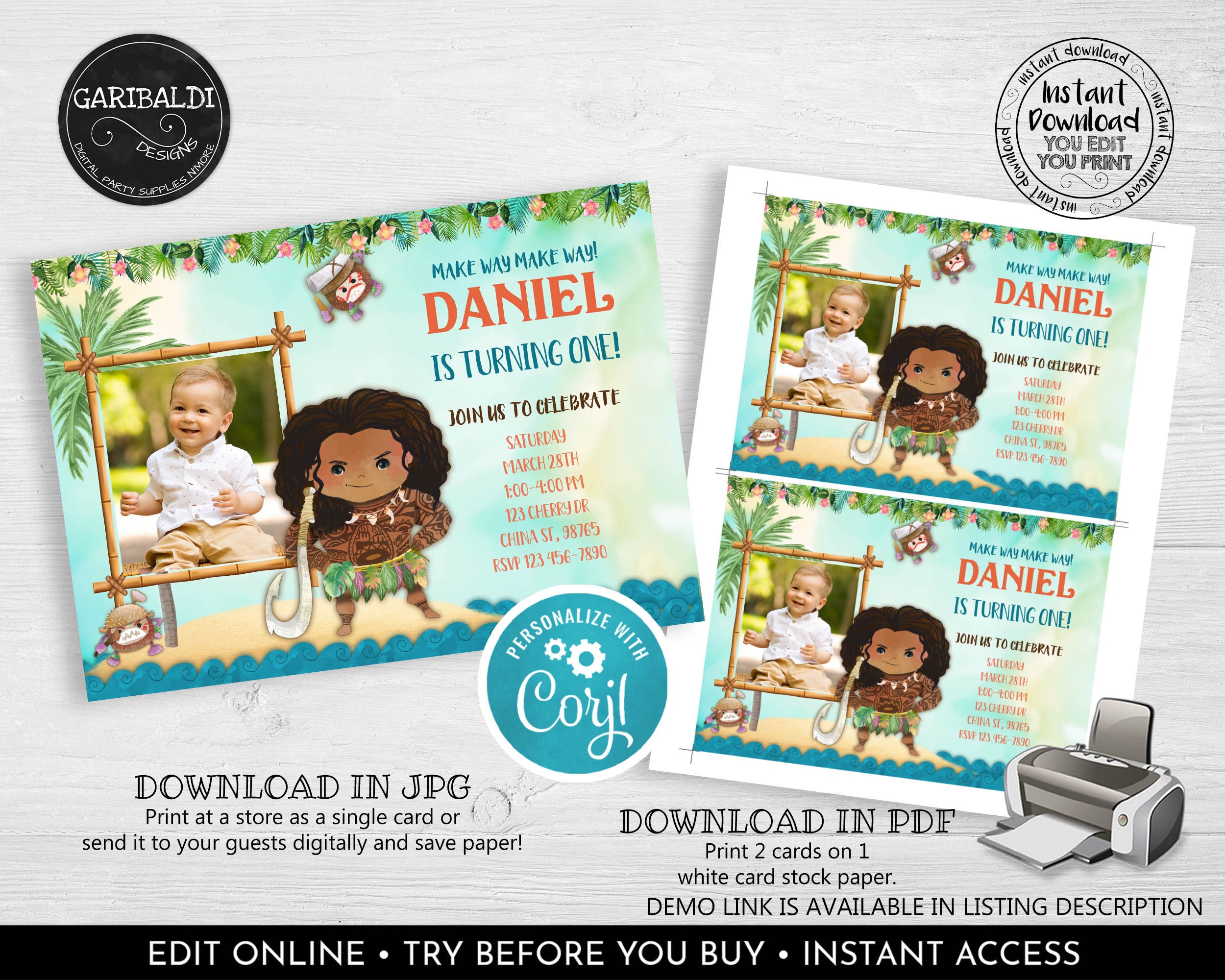 Editable Maui Invitation Printable Hawaiian Photo Invite Instant ...