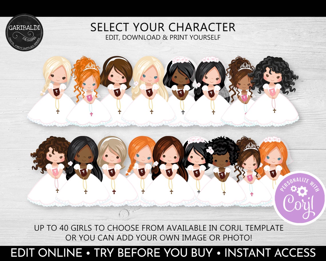 Editable First Communion Cupcake Toppers, Printable Girl First ...