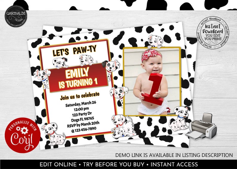 Editable Dalmatians Invitation Dalmatian Birthday Party | Etsy