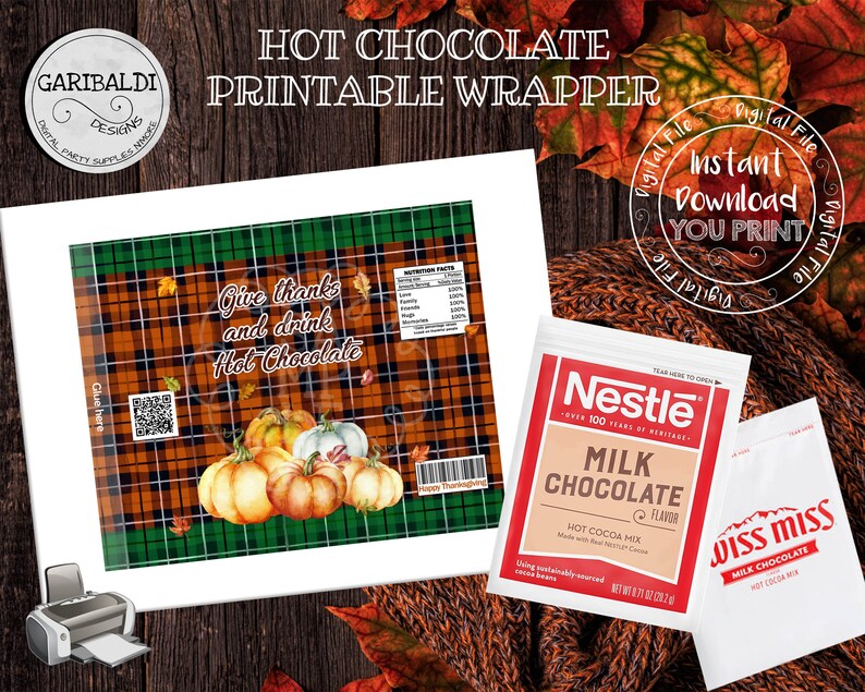 Printable Thanksgiving Hot Cocoa Wrapper Thanksgiving Hot - Etsy