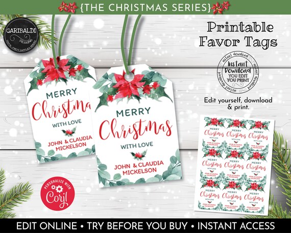 Editable Christmas Gift Tags Printable Holiday Gift Tags Merry | Etsy
