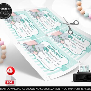 Dumbo Diapers Request Card Mint Baby Diaper Raffle Ticket Mint Elephant ...