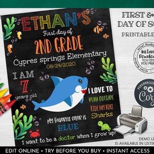 Editable Shark First Day School Sign First Day of School Photo Prop ...