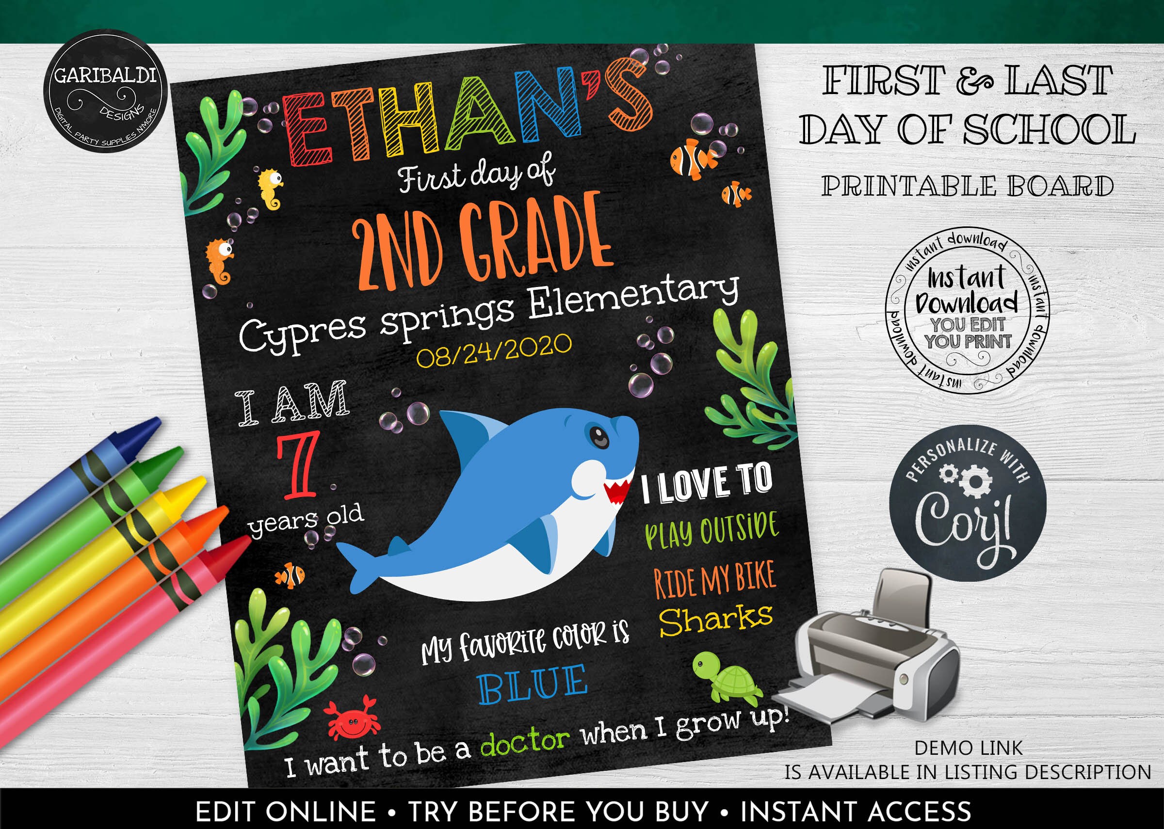Editable Shark First Day School Sign First Day of School Photo Prop ...